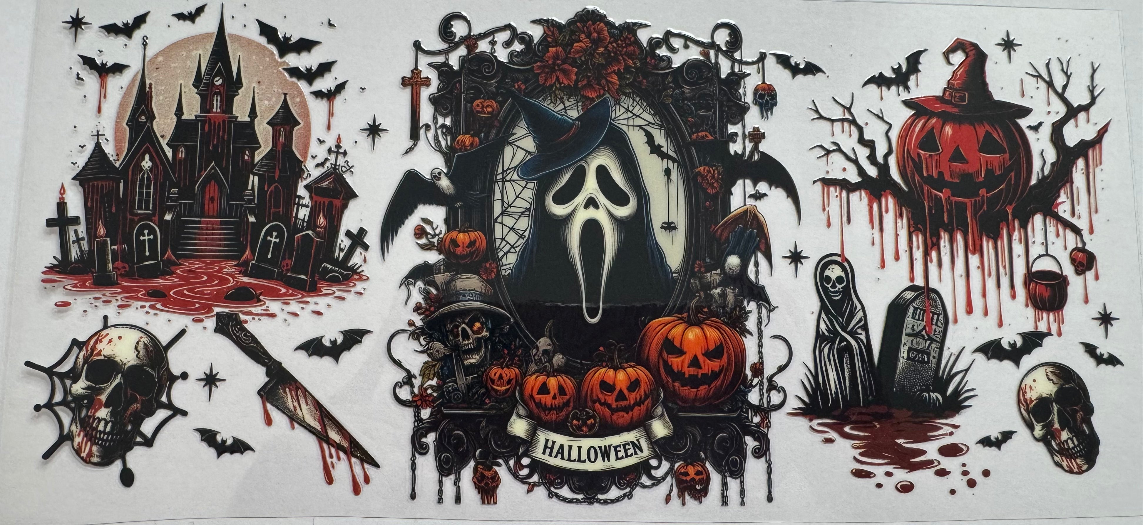 Halloween Ghost face 16oz Uv DTF Wrap – Sundae Customs